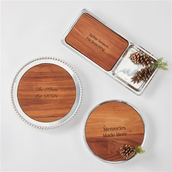 Engraved Mariposa Signature Round Cheese Board with Dark Wood Insert