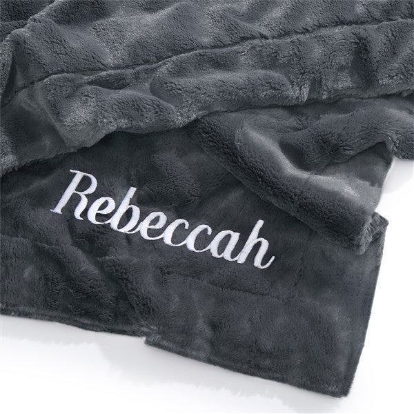 Embroidered Lush Throw Blanket in Charcoal