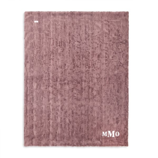 Embroidered Patterned Faux Fur Throw Blanket in Dusty Mauve