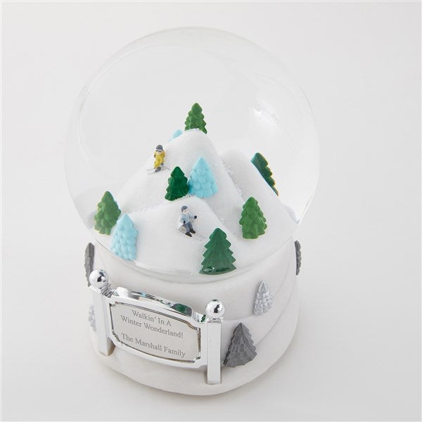 Engraved Skiing Mountain Musical Snow Globe