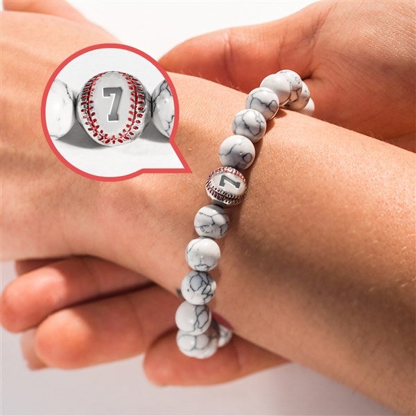 Stainless Steel Personalized Baseball Bead Bracelet - White