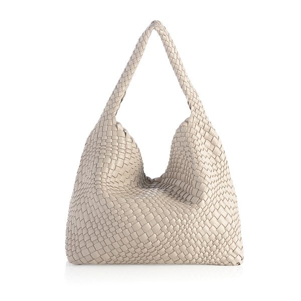 Woven Leather Hobo Bag in Stone