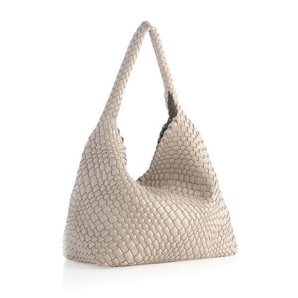 Woven Leather Hobo Bag in Stone