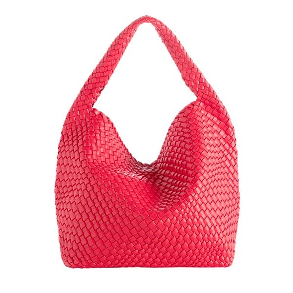 Woven Leather Hobo Bag in Red