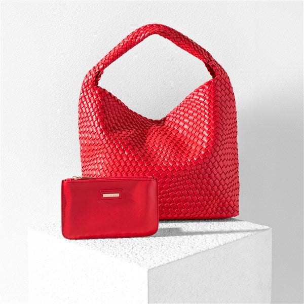 Woven Leather Hobo Bag in Red