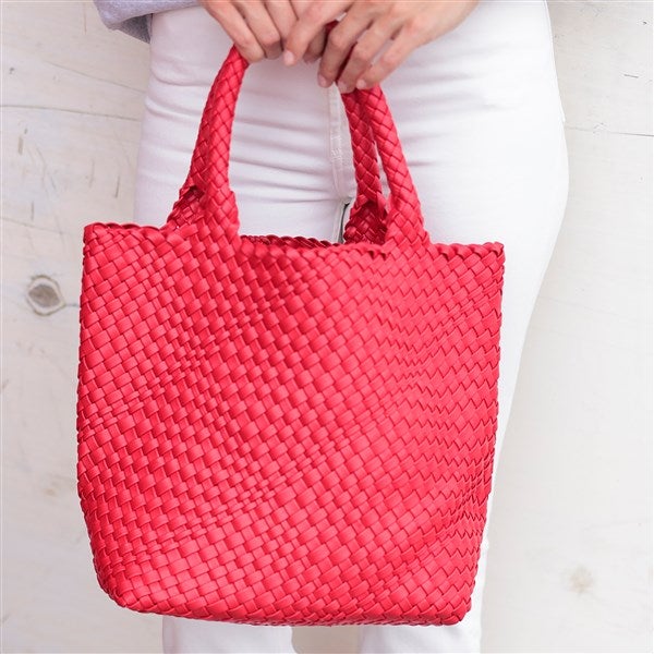Woven Leather Hobo Bag in Red
