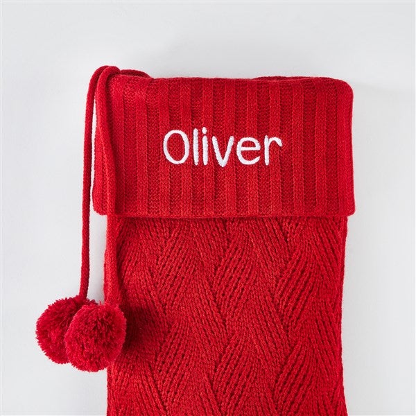 Embroidered Basket-weave Knit Stocking in Red
