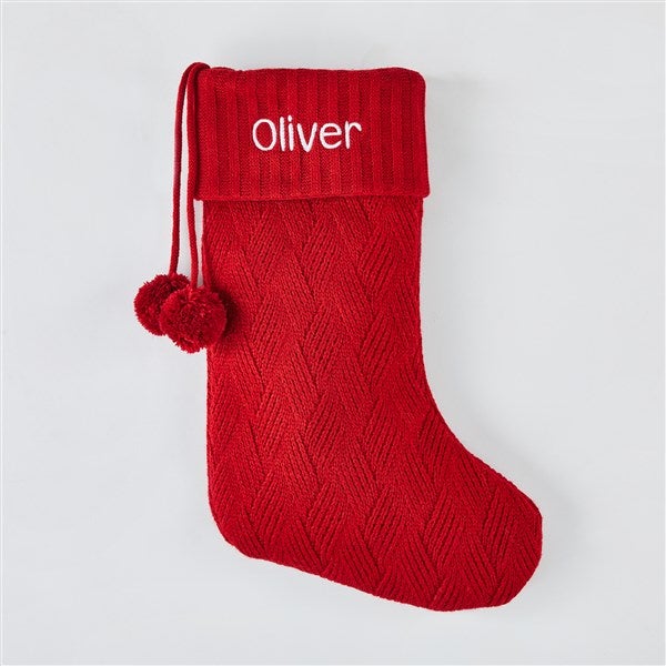 Embroidered Basket-weave Knit Stocking in Red