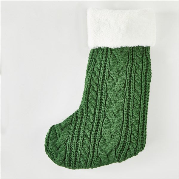 Embroidered Evergreen Cable Stocking with Faux Fur Cuff