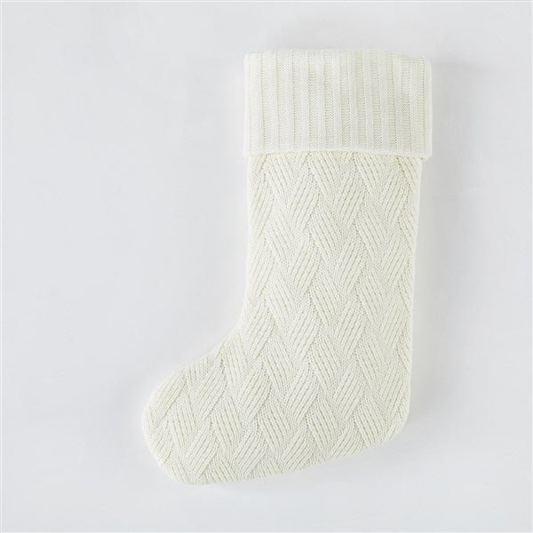 Embroidered Basket-weave Knit Stocking in Cream
