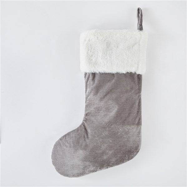 Embroidered Gray & Silver Snowflake Stocking with Fur Cuff