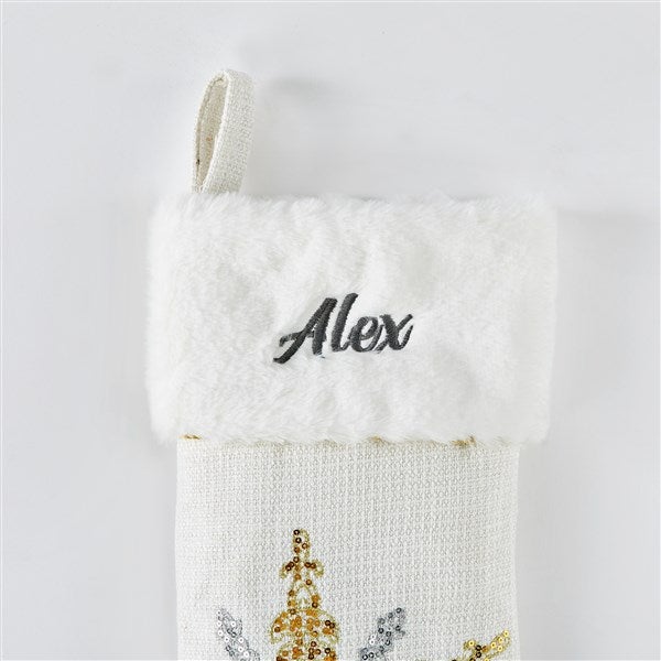 Embroidered Cream, Metallic Silver & Gold Snowflake Stocking