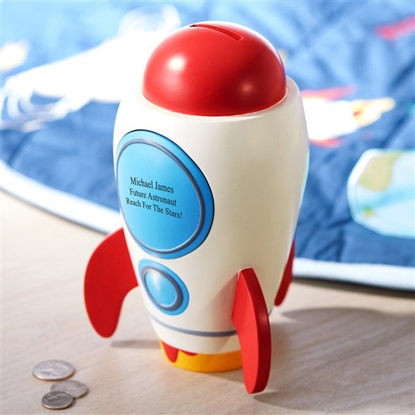 Engraved Spaceship Coin Bank