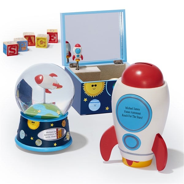 Engraved Spaceship Coin Bank