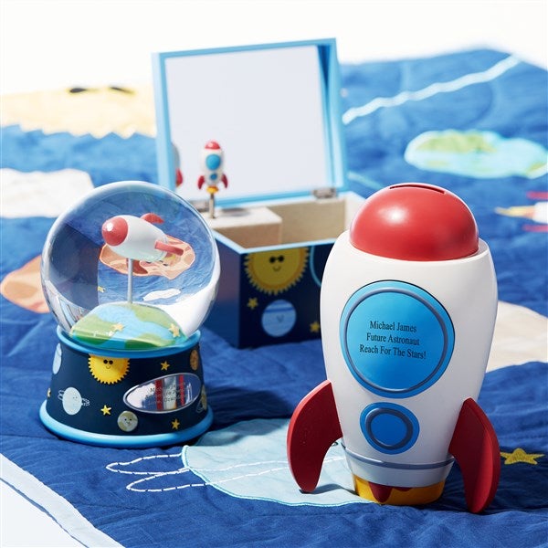 Engraved Spaceship Coin Bank