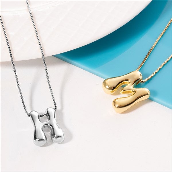 Custom Bubble Letter Initial Necklace