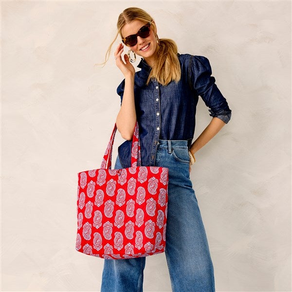 Vera Bradley Embroidered Iconic Paisley Original Tote-Goji Berry Red