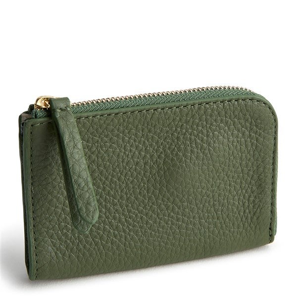 Vera Bradley Leather Zip Card Pouch in Bronza Green