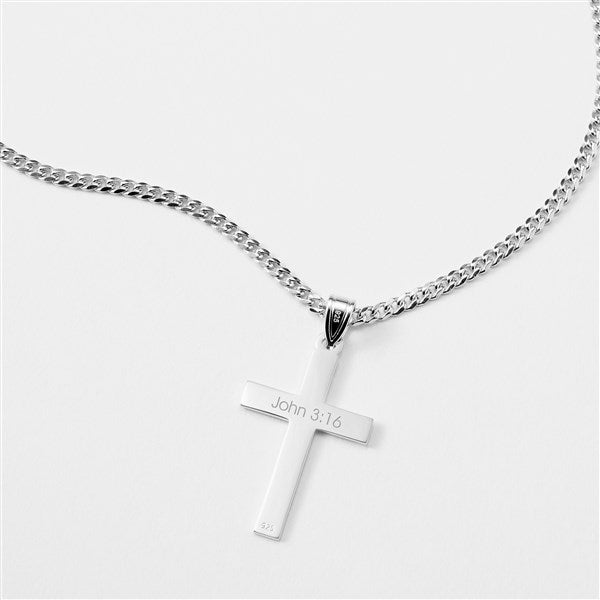 Kittenish Engraved Sterling Silver Cross Necklace