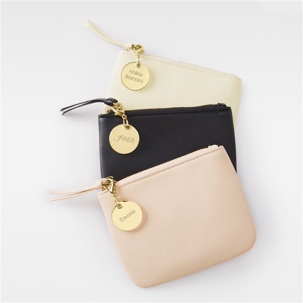 Kittenish Engraved Cream Leather Card & Coin Purse