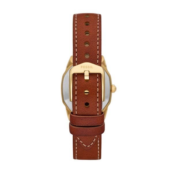 Engraved Fossil Harlow Gold & Brown Leather Watch