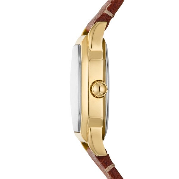 Engraved Fossil Harlow Gold & Brown Leather Watch