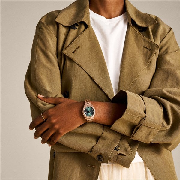 Engraved Fossil Scarlette Rose Gold & Green Watch