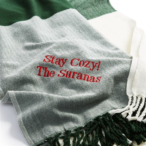 Embroidered Large Green Checked Throw Blanket