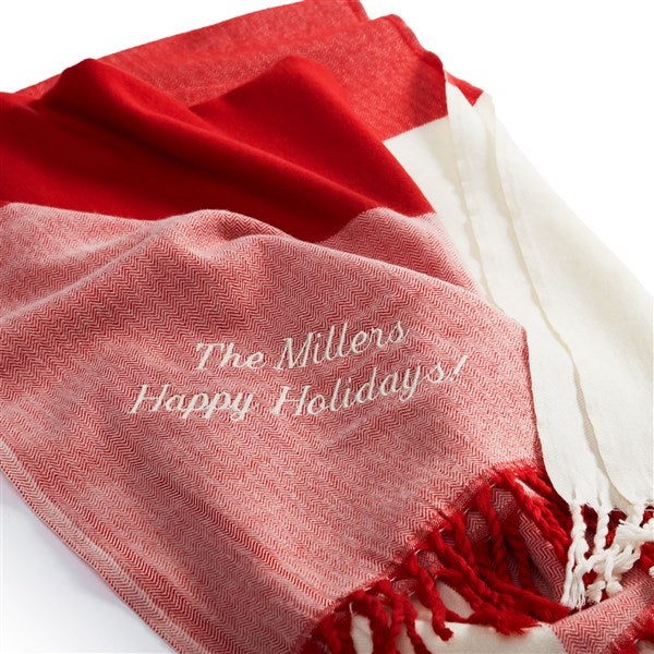 Embroidered Large Red Checked Throw Blanket