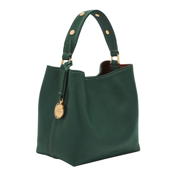 Engraved Fossil Jessie Green Leather Small Bucket Bag