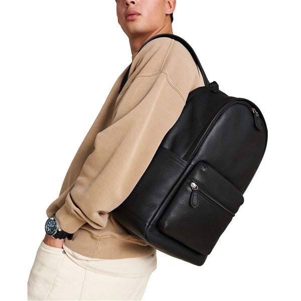 Debossed Fossil Buckner Leather Backpack in Black