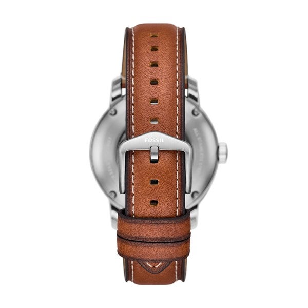 Engraved Fossil Heritage Leather Watch with Blue Skeleton Dial