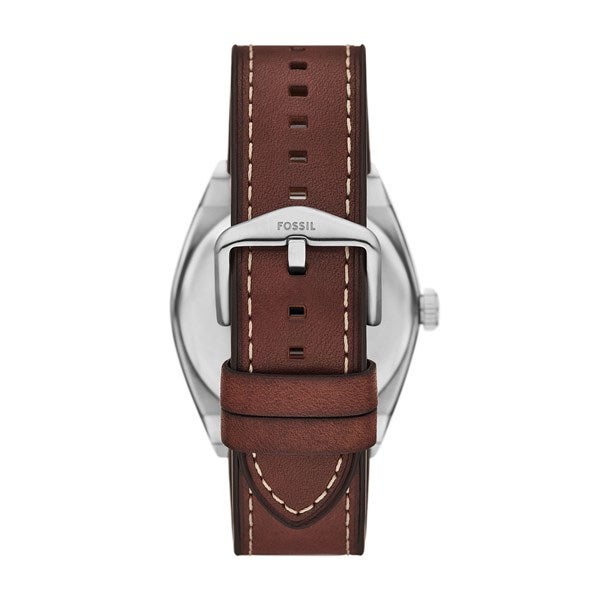 Engraved Fossil Everett Leather Watch and Beaded Bracelet Gift Set