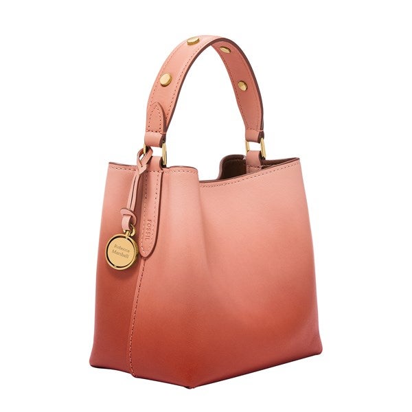 Engraved Fossil Jessie Faded Red Leather Small Bucket Bag