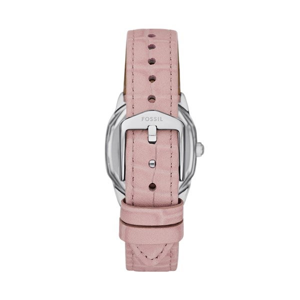 Engraved Fossil Harlow Silver & Pink Leather Watch