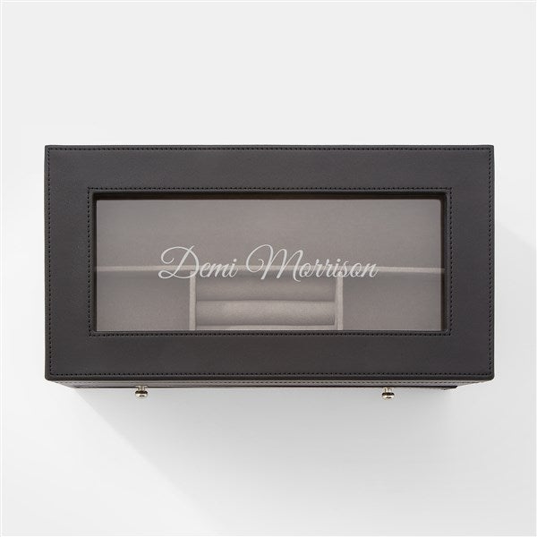 Engraved Vegan Leather Jewelry Box with Drawer