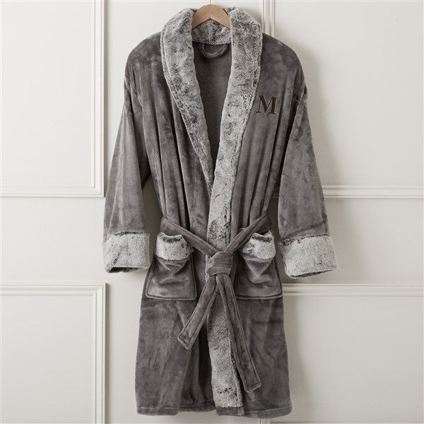 Embroidered Luxe Faux Fur Robe in Grey