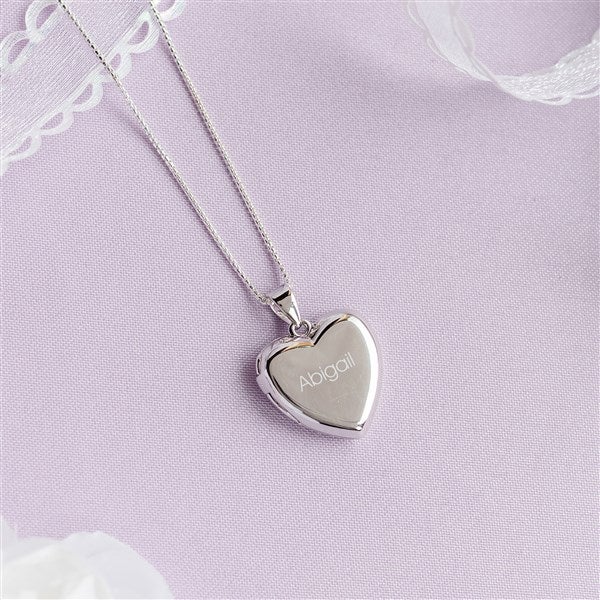 Engraved Kid's Sterling Silver Heart Locket Necklace