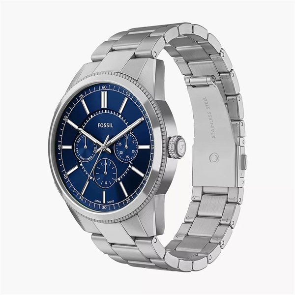Engraved Fossil Pearson Multifunction Stainless Watch with Blue Dial