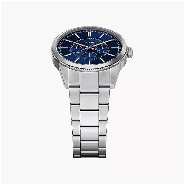 Engraved Fossil Pearson Multifunction Stainless Watch with Blue Dial