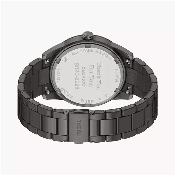 Engraved Fossil Pearson Multifunction Watch in Gunmetal with Black Dial