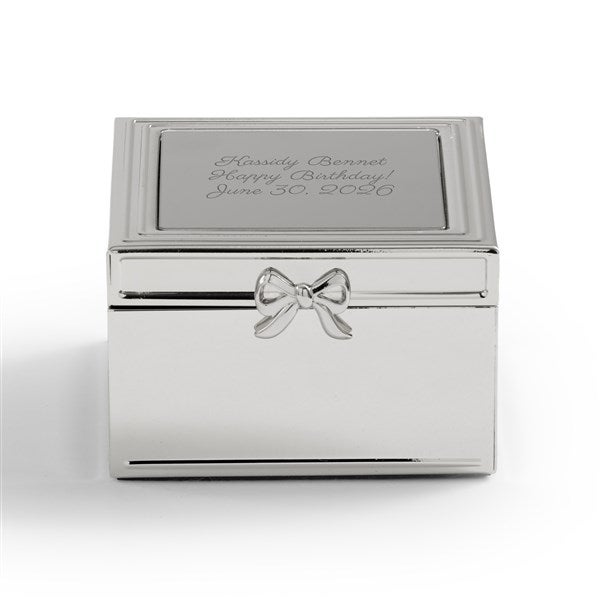 Engraved Silver Square Jewelry Box with Hinged Lid