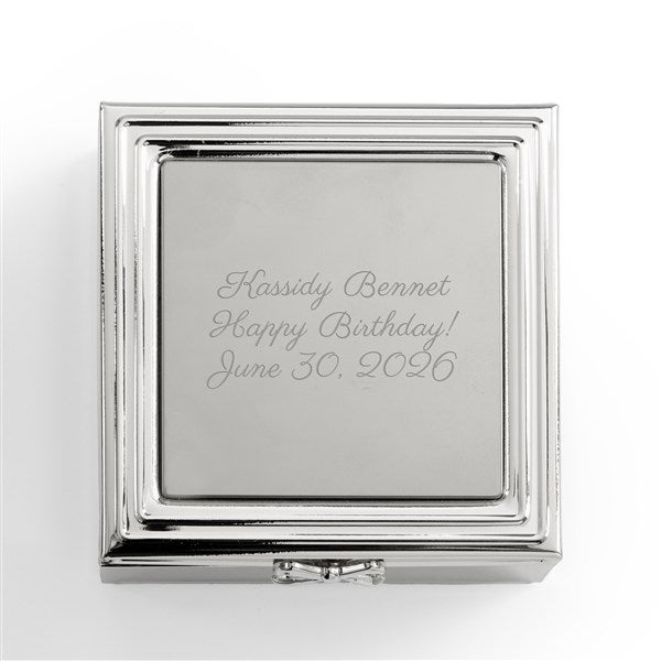 Engraved Silver Square Jewelry Box with Hinged Lid