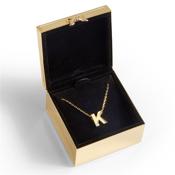 Engraved 14K Gold/Sterling Block Initial Necklace and Jewelry Box Set