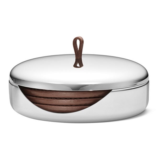 Engraved Georg Jensen Sky Leather & Steel Coasters and Holder
