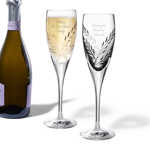 Engraved Vera Wang Crystal Leaf Flute Set