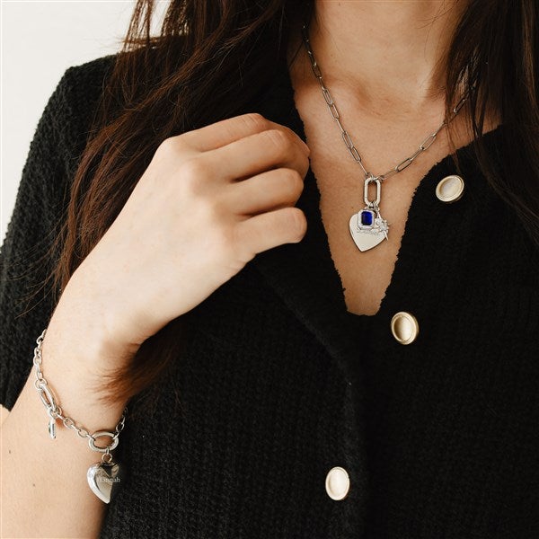 Engraved Heart Charm - Silver