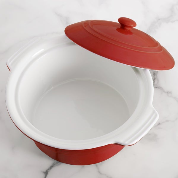 Classic Personalized Ceramic Round Casserole With Lid-Red