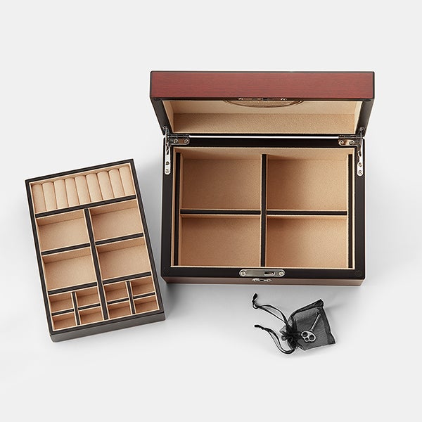 Engraved Mahogany Wooden Jewelry Box with Lock