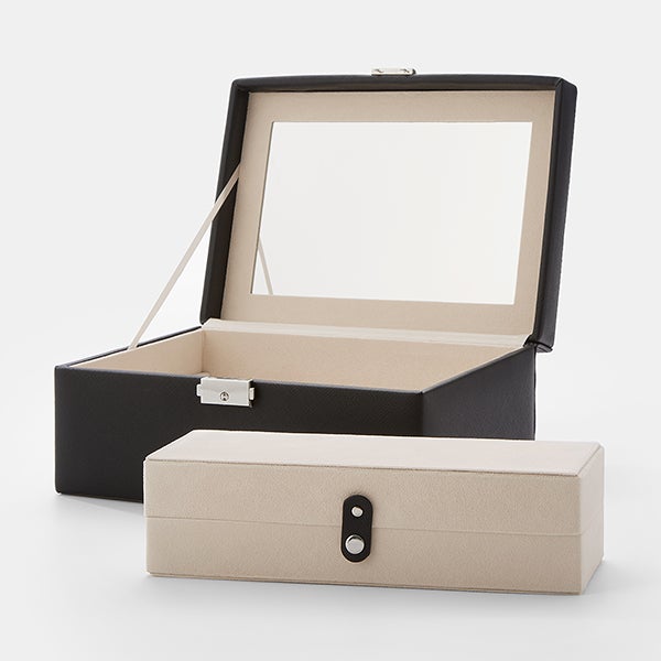 Engraved Vegan Leather Large Jewelry Box in Black